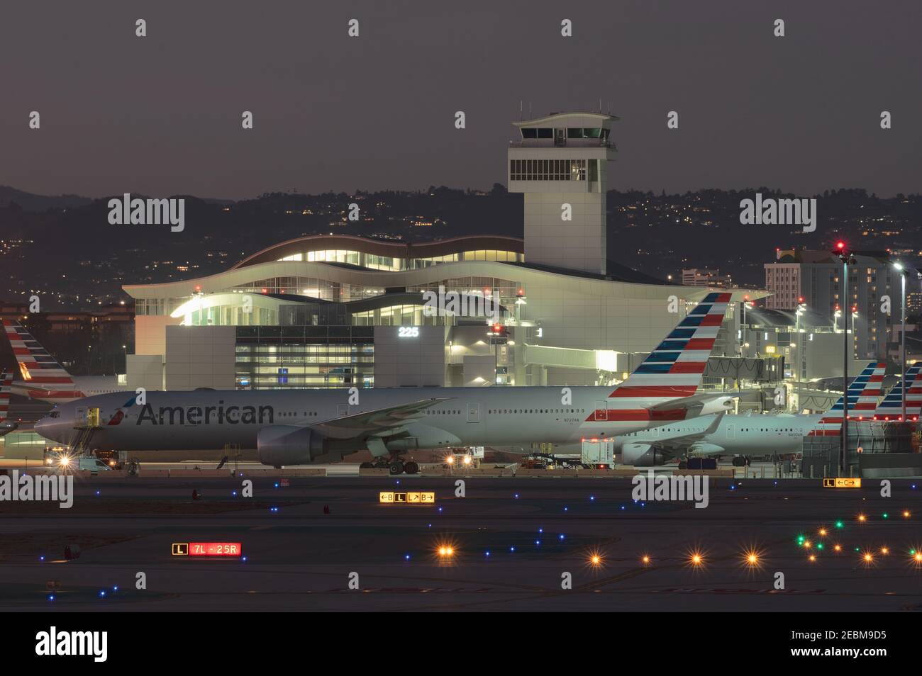 Night image, looking north, of the LAX Midfield Satellite Concourse ...