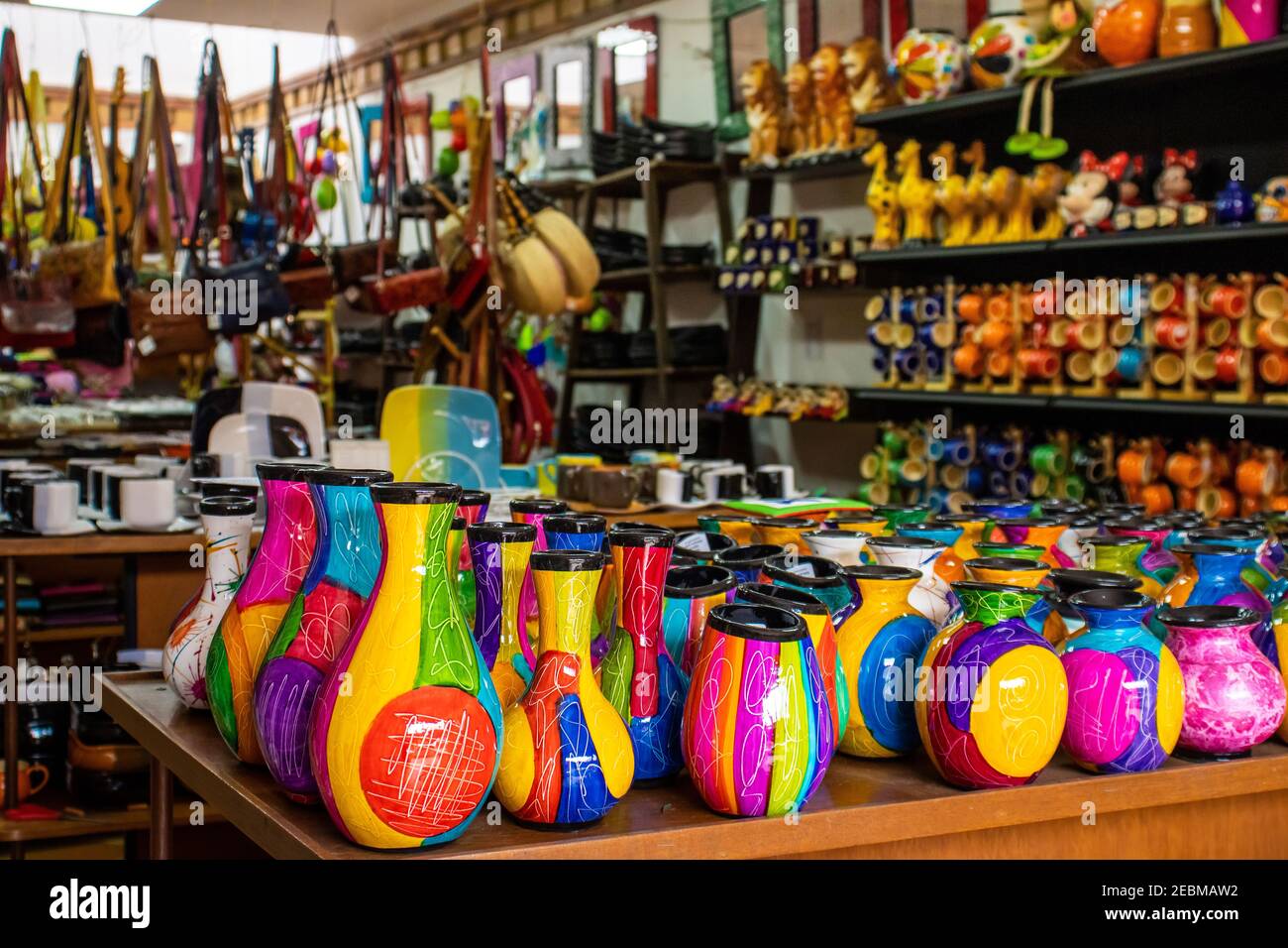 RAQUIRA, COLOMBIA - FEBRUARY 2021. Handicraft shop at the beautiful ...