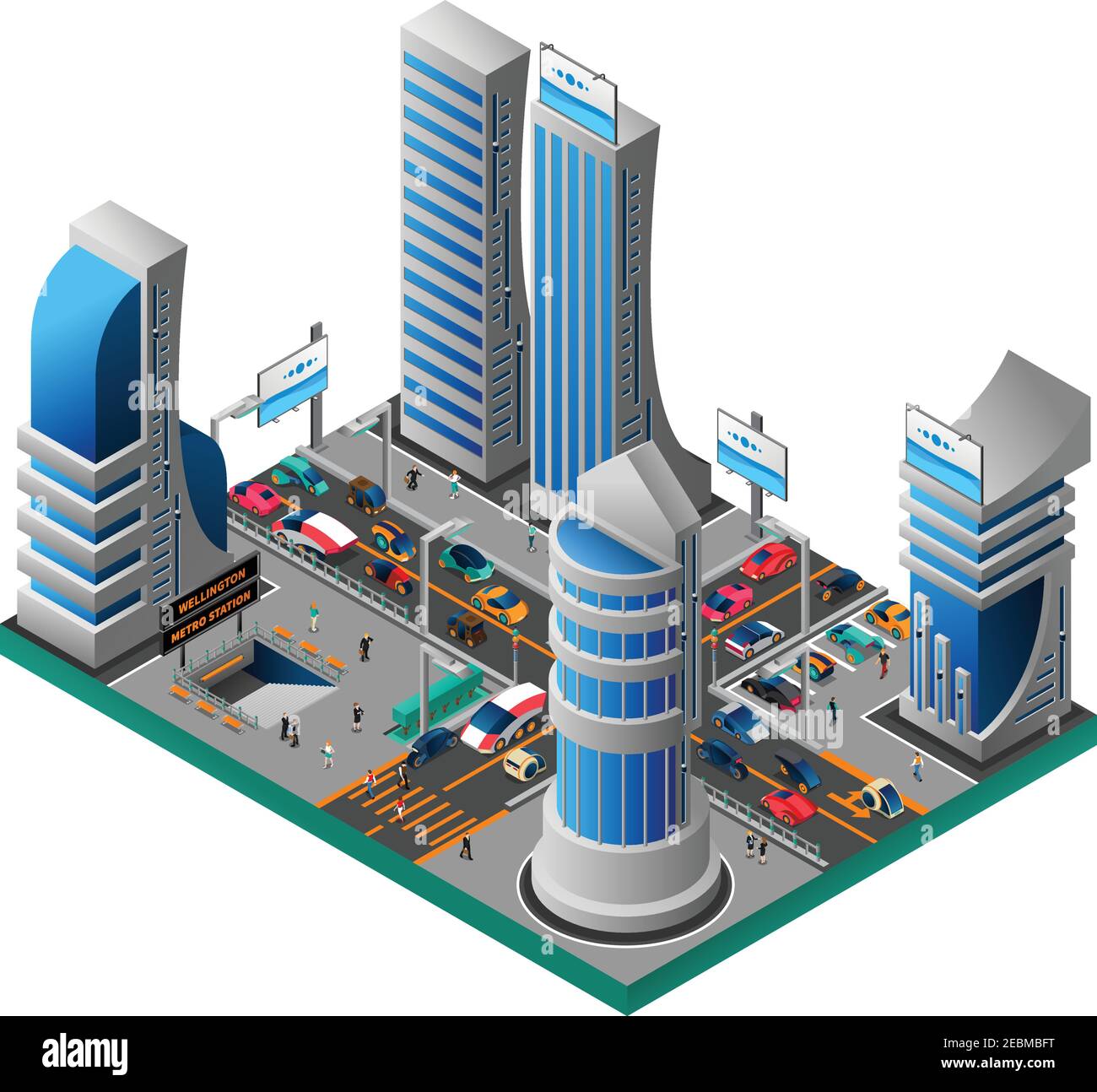 City of future isometric template with futuristic buildings skyscrapers ...
