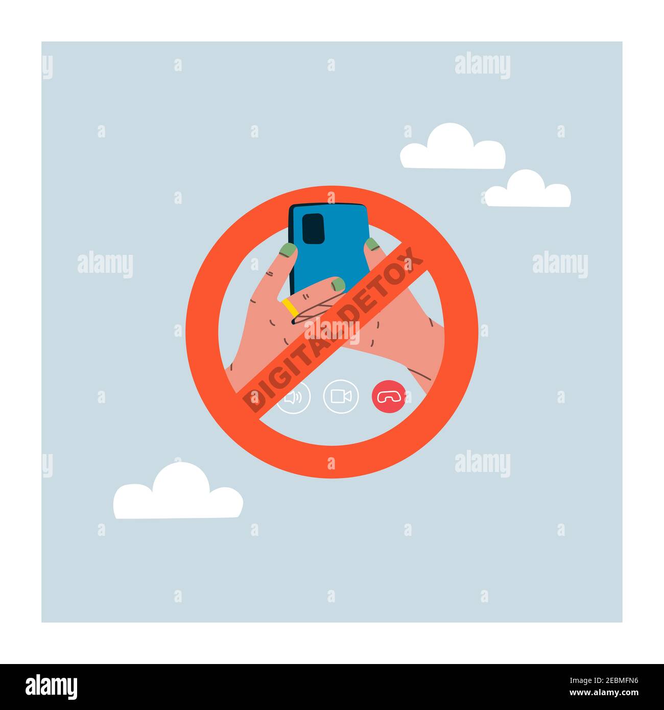 Digital detox. Prohibition to use a mobile phone. Hand holding a ...
