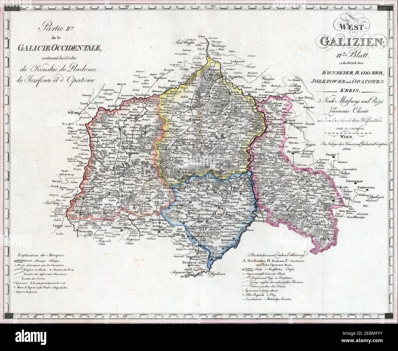 Nowa Galicja Mapa - Końskie - Radom - Józefów - Opatów 1803 Stock Photo ...