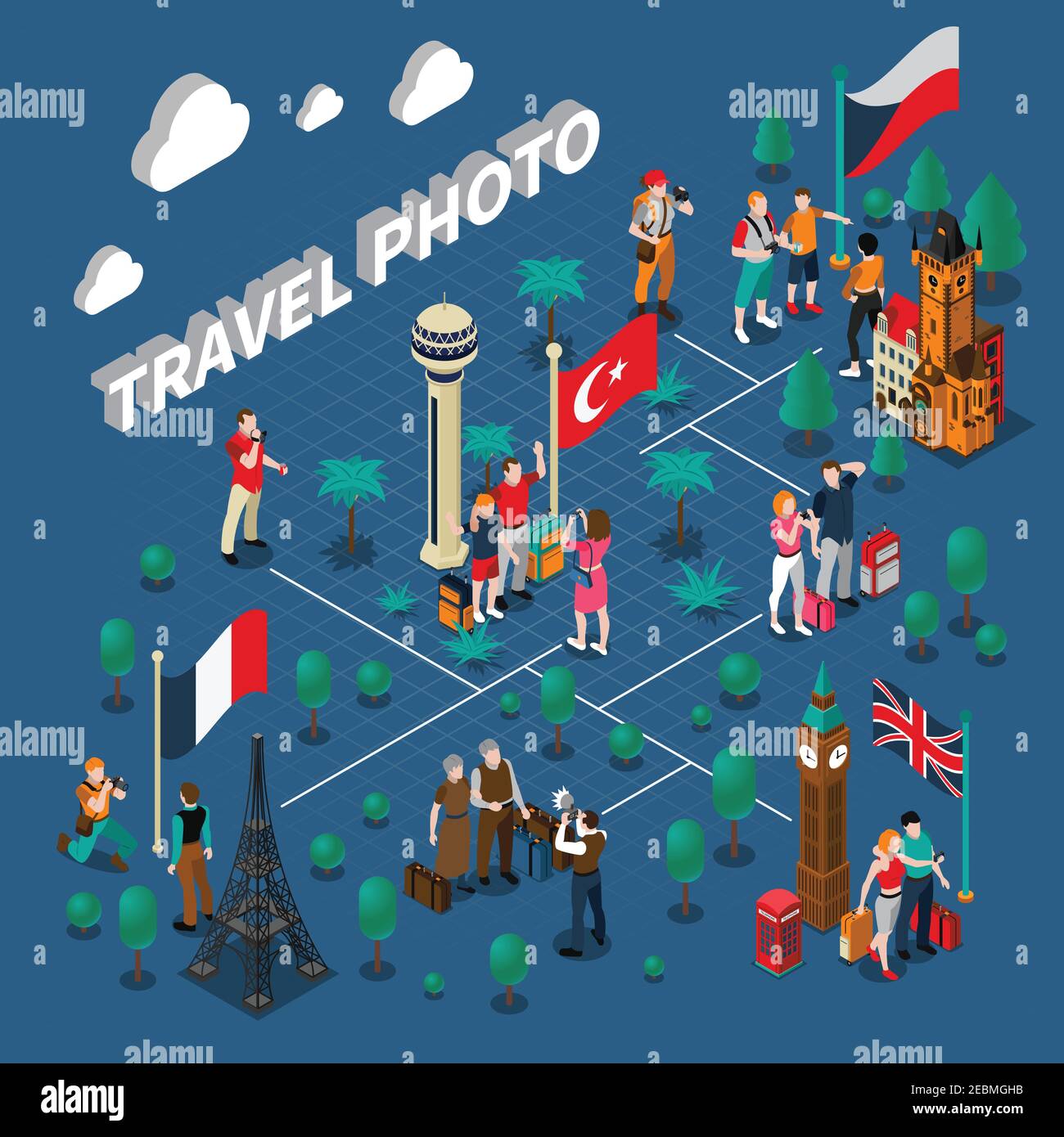 Tourism people isometric composition with travelers family ...