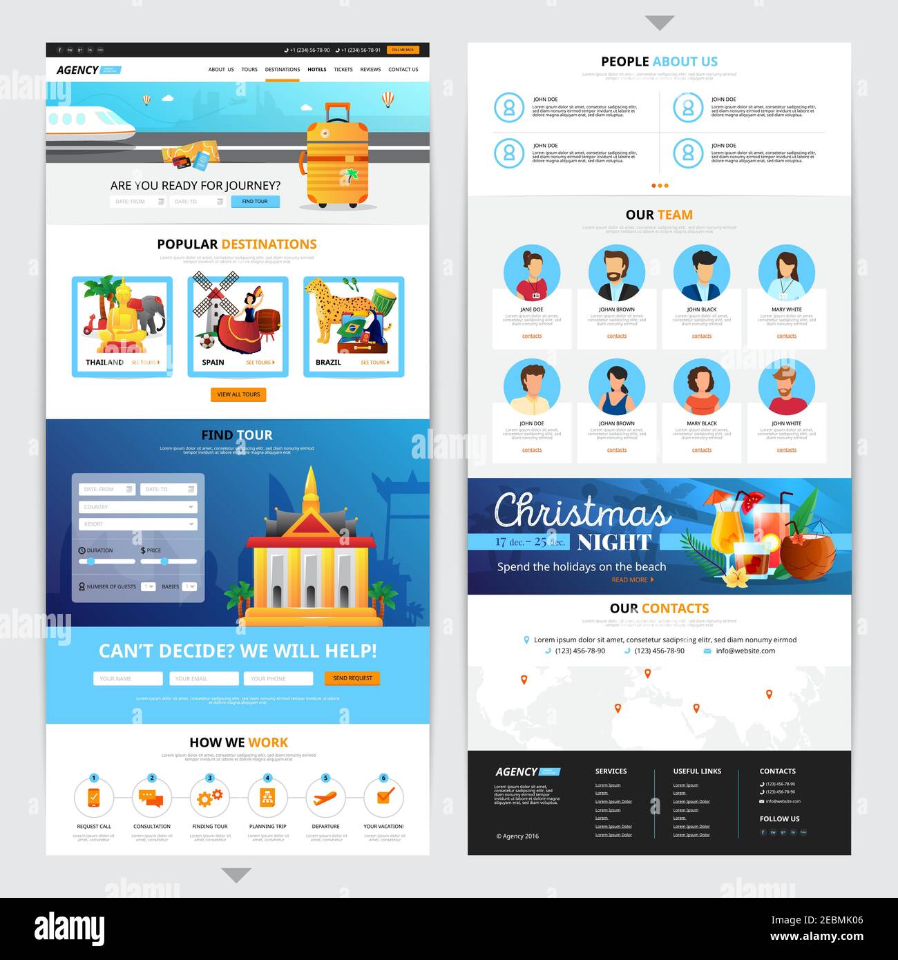 Travel agency web page design with popular destination symbols flat ...