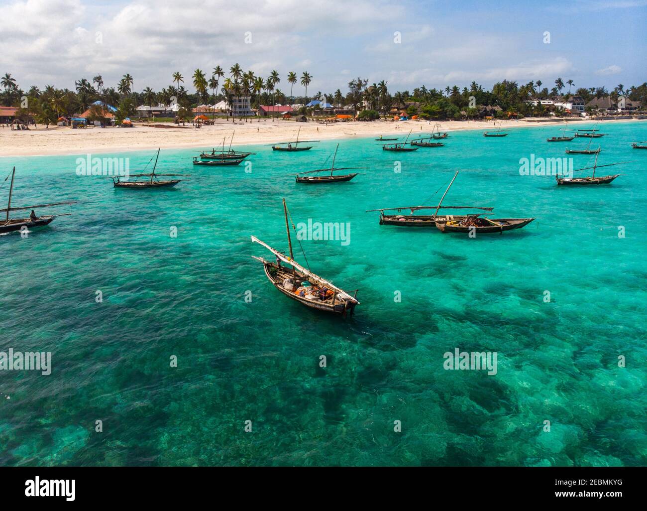 Traditional African Wooden Dhow Boats on Clean Turquoise Water near the ...