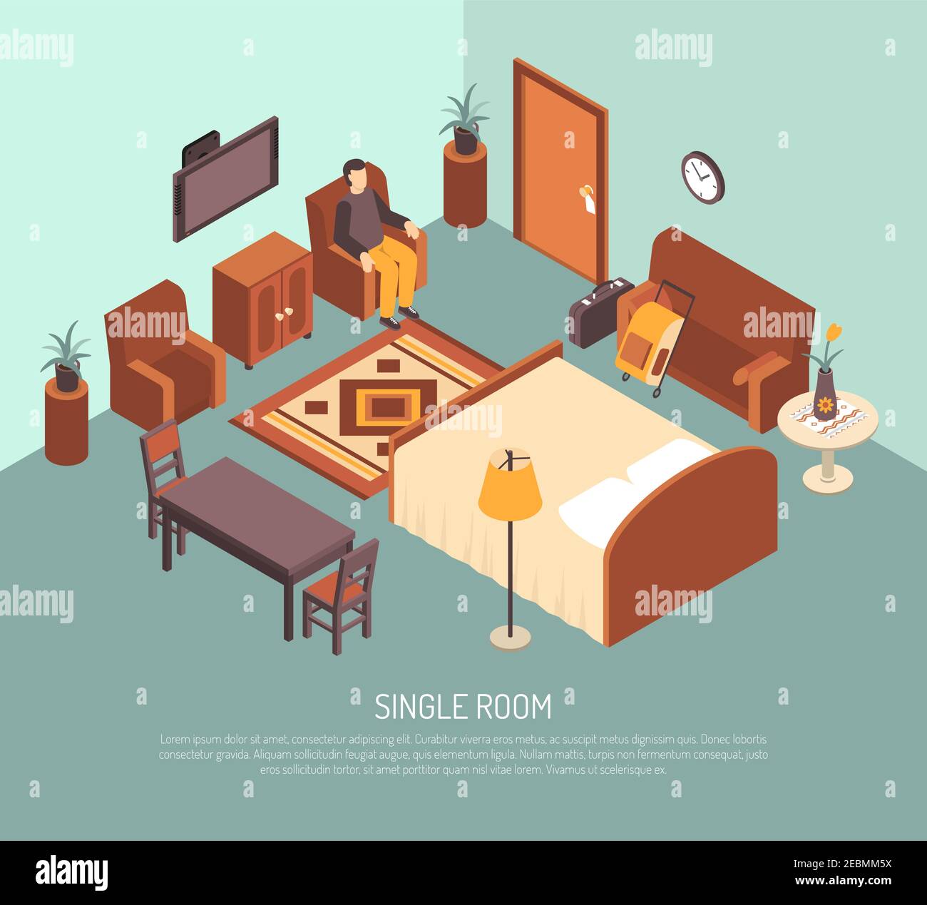 Inside interior guest room bed furniture tv Stock Vector Images - Alamy