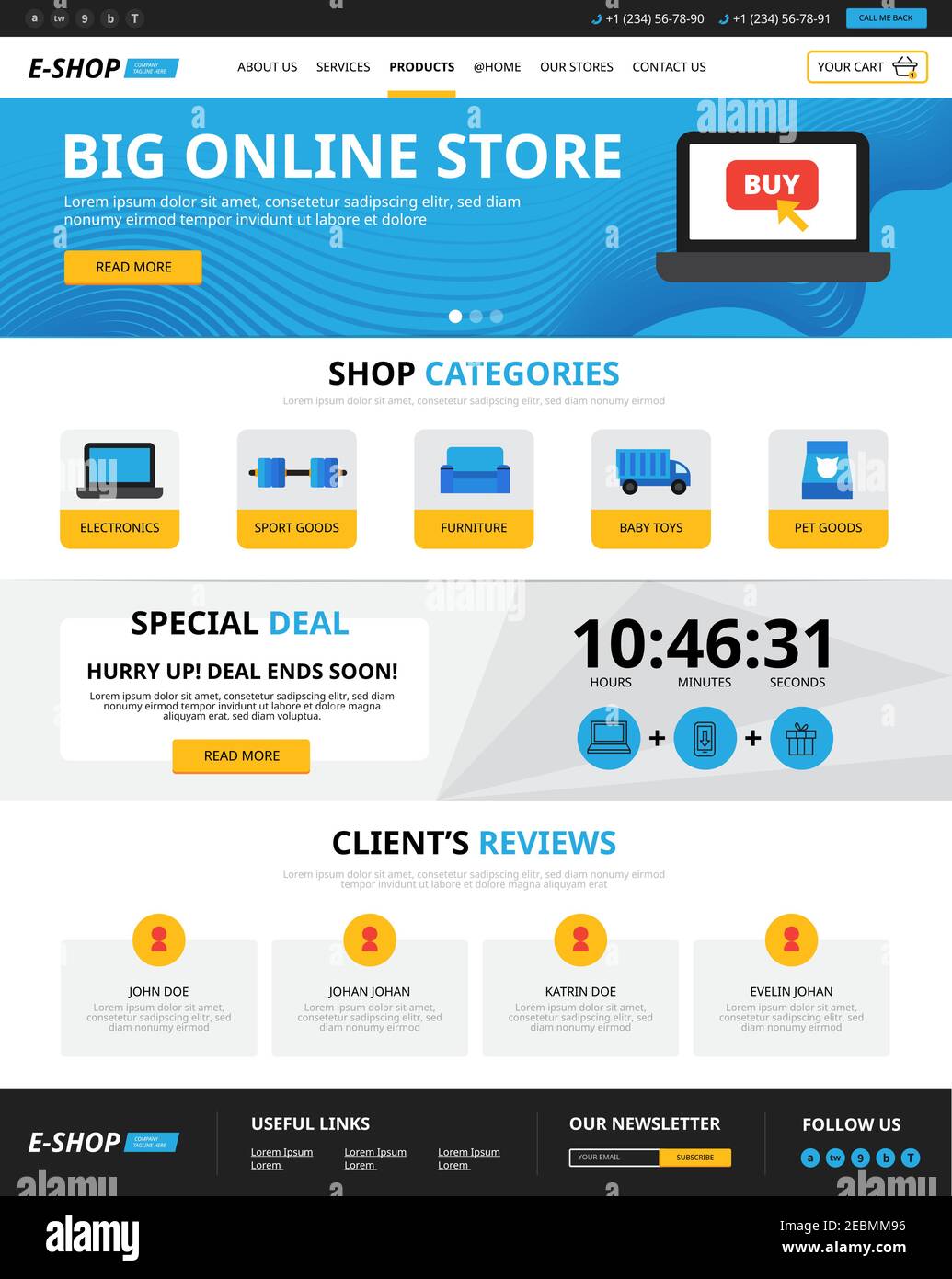 Flat design web page of big online shopping store giving information ...