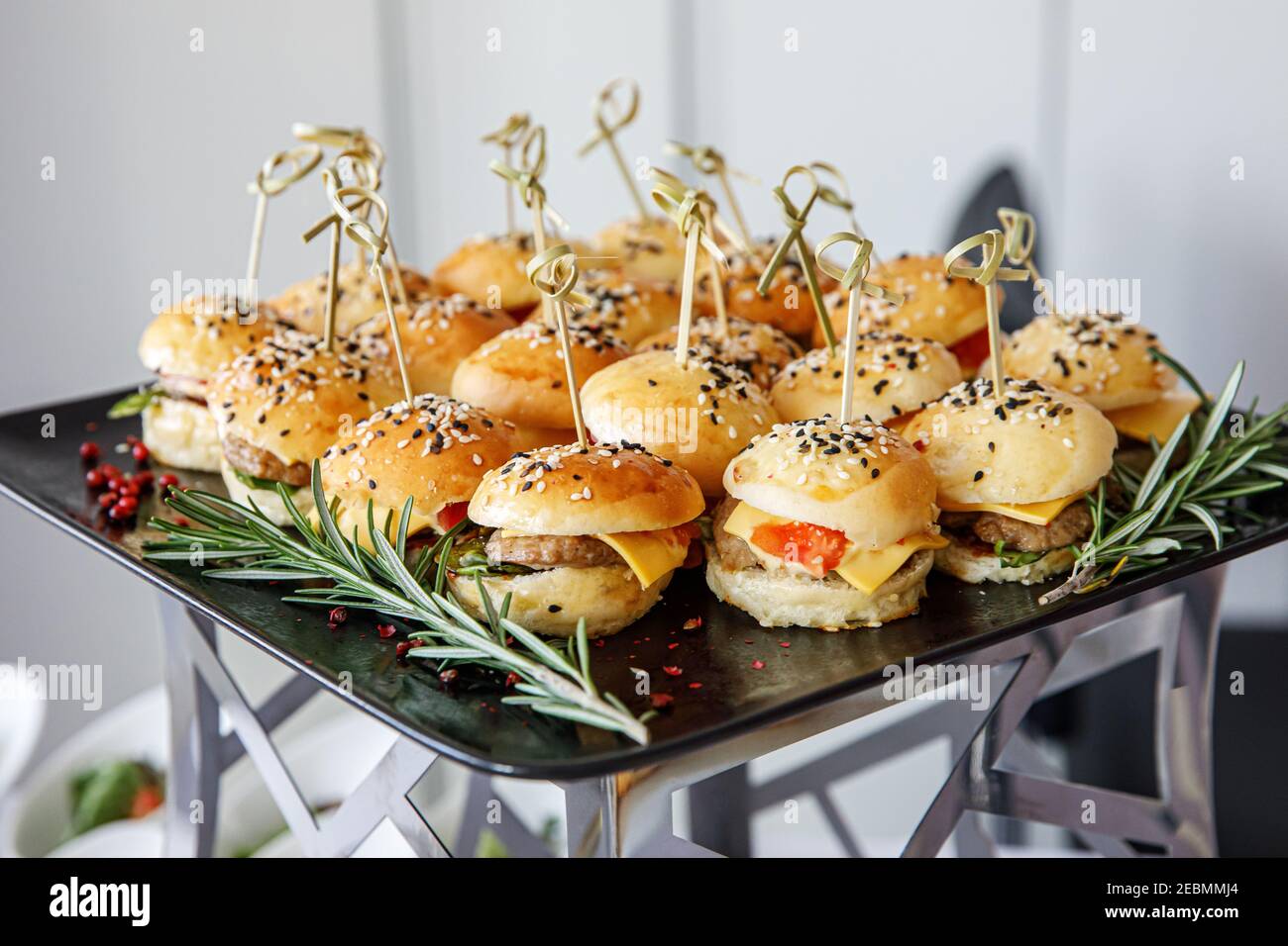 Close-up burgers at catering event Stock Photo - Alamy