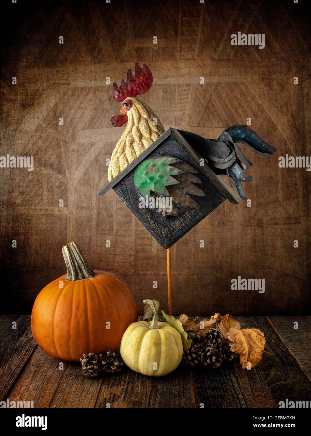 Metal rooster still life barn background Stock Photo - Alamy