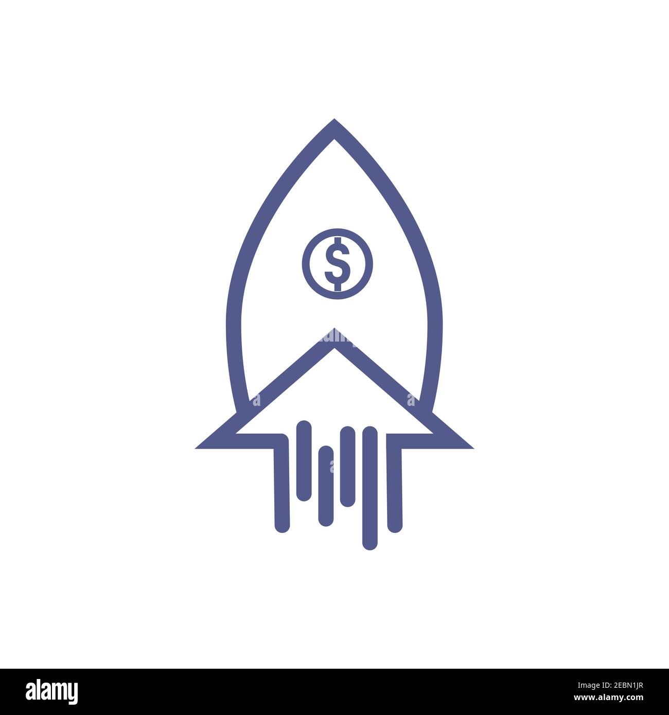 Rocket icon with dollar symbol isolated on white background from ...