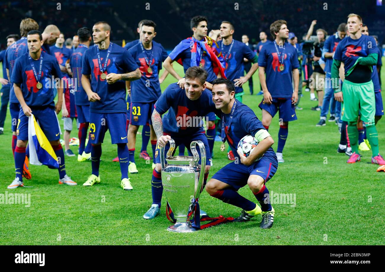 Barcelonas lionel messi with the uefa champions league trophy hi-res ...