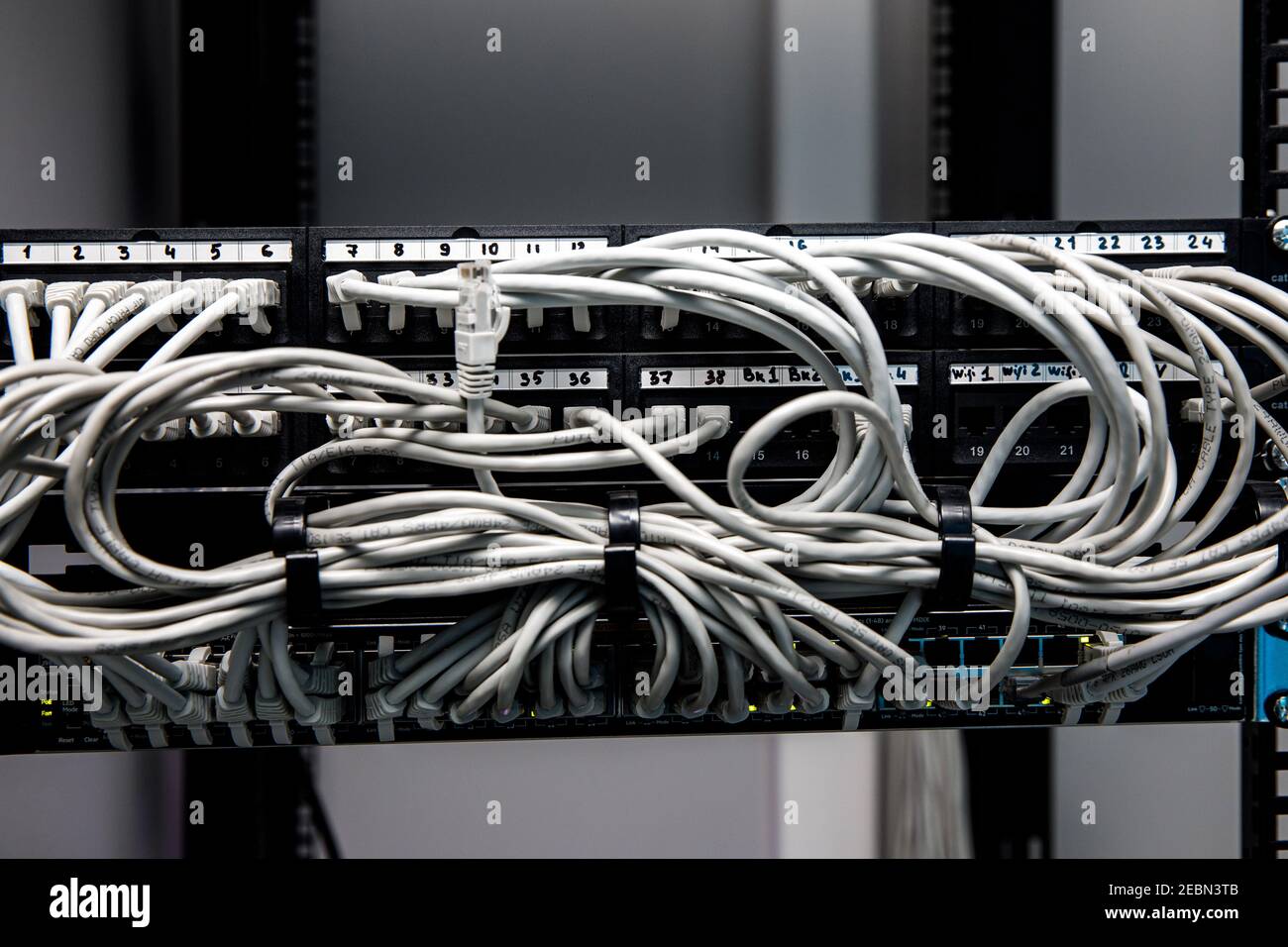 Network panel, switch and cables in data center Stock Photo - Alamy
