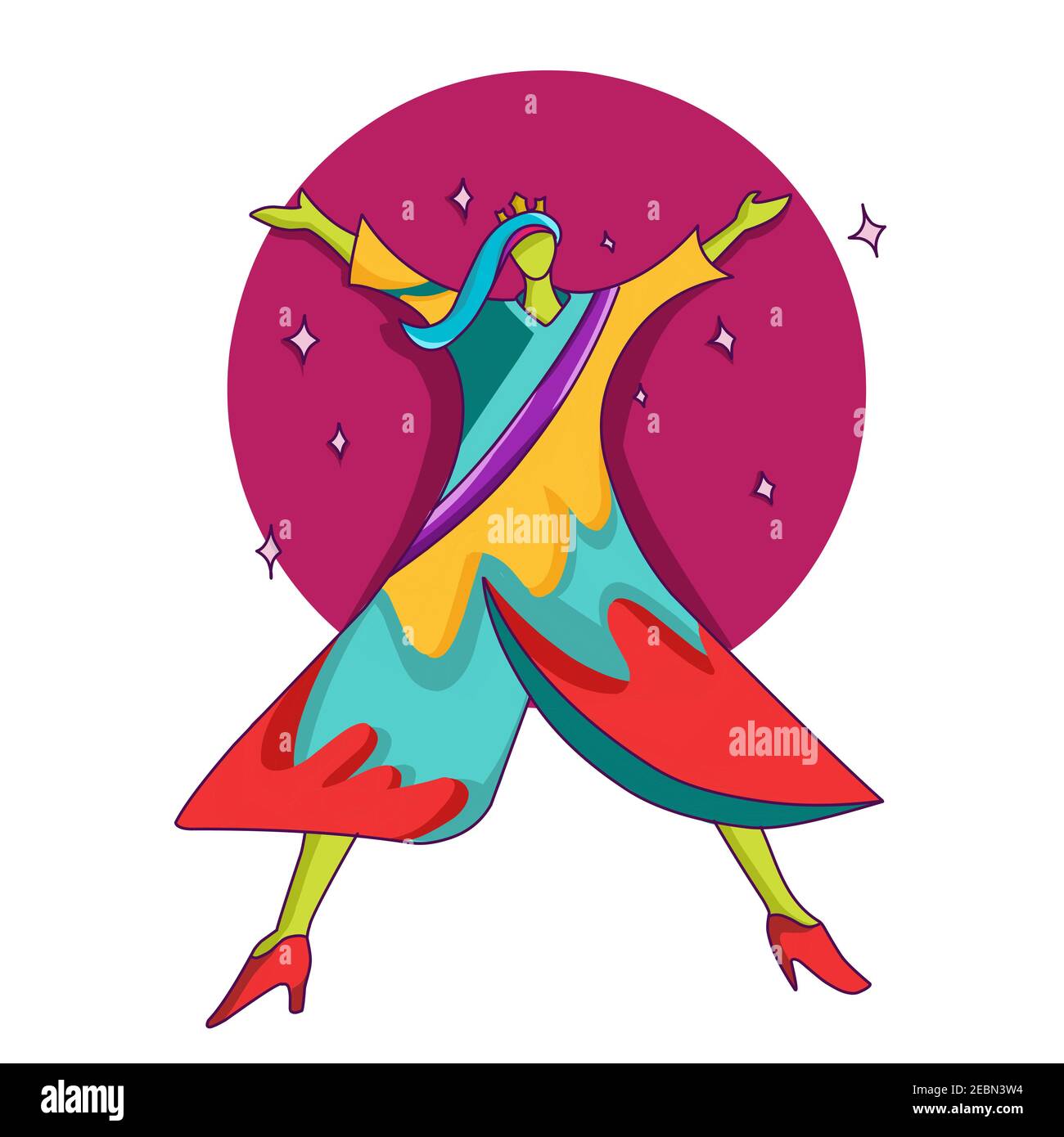 Colorful abstract women figure being happy with crown and dress. Vector ...