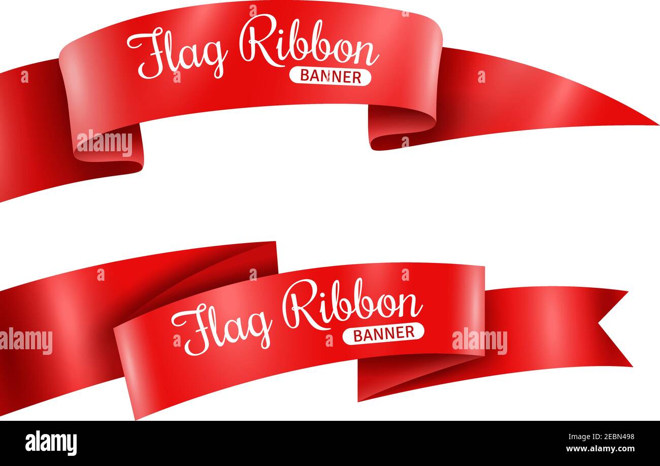 Red ribbons horizontal banners set flat isolated vector illustration ...