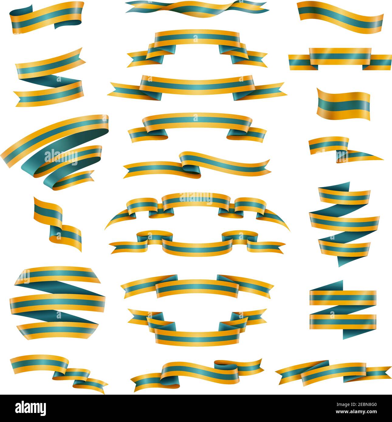 Decorative ribbons set for greeting cards and presents flat isolated ...