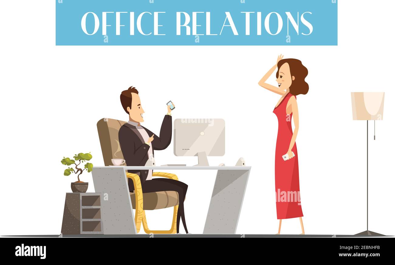 Office relations cartoon style design with attractive woman in red ...