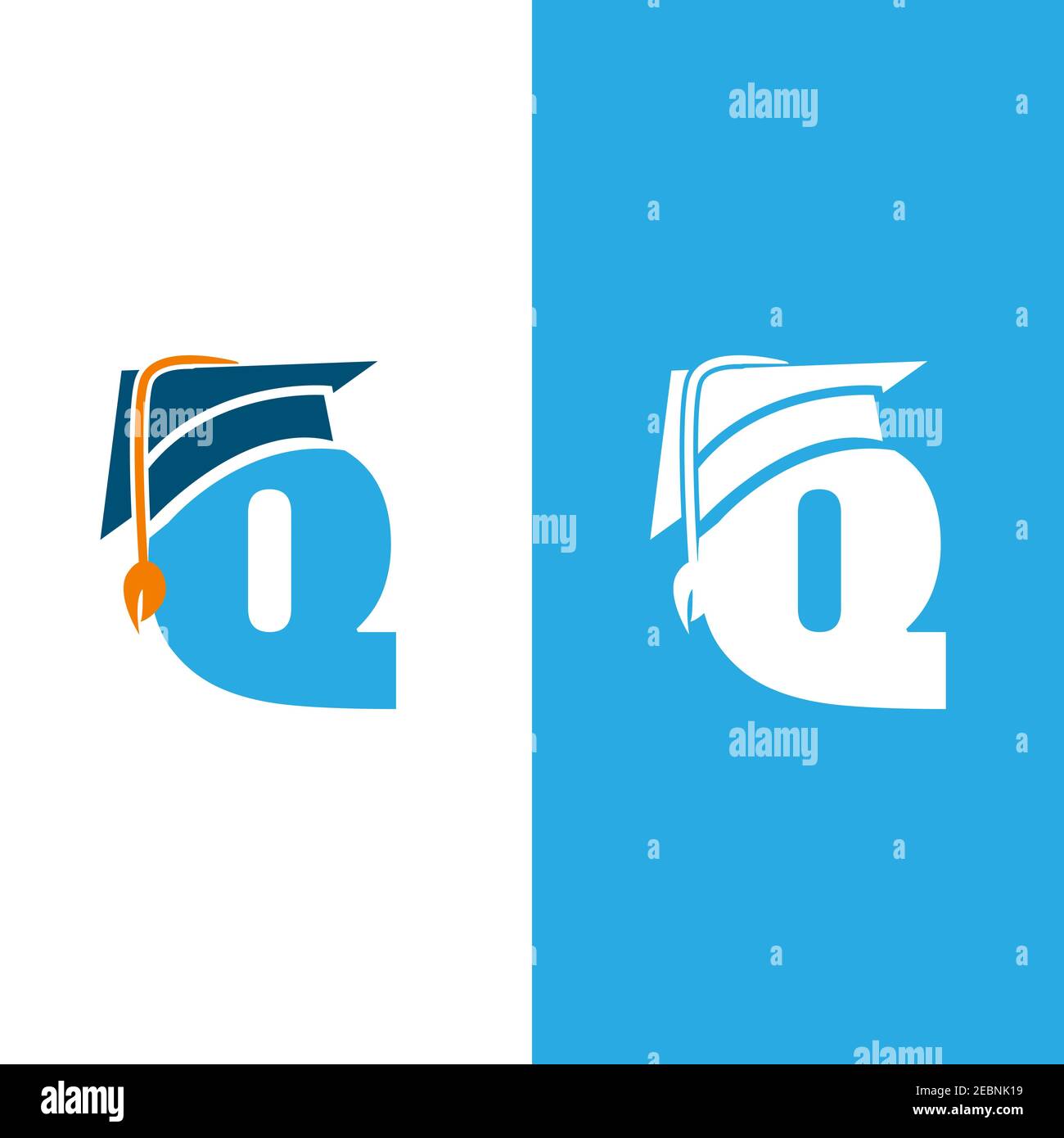 Initial letter Q with graduation hat isolated white and blue background ...
