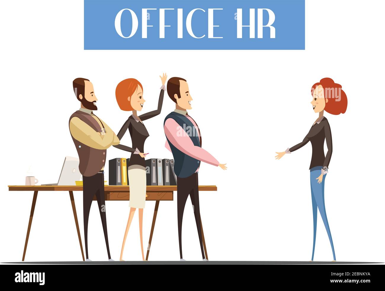 Young woman during communication with staff of office HR design in ...