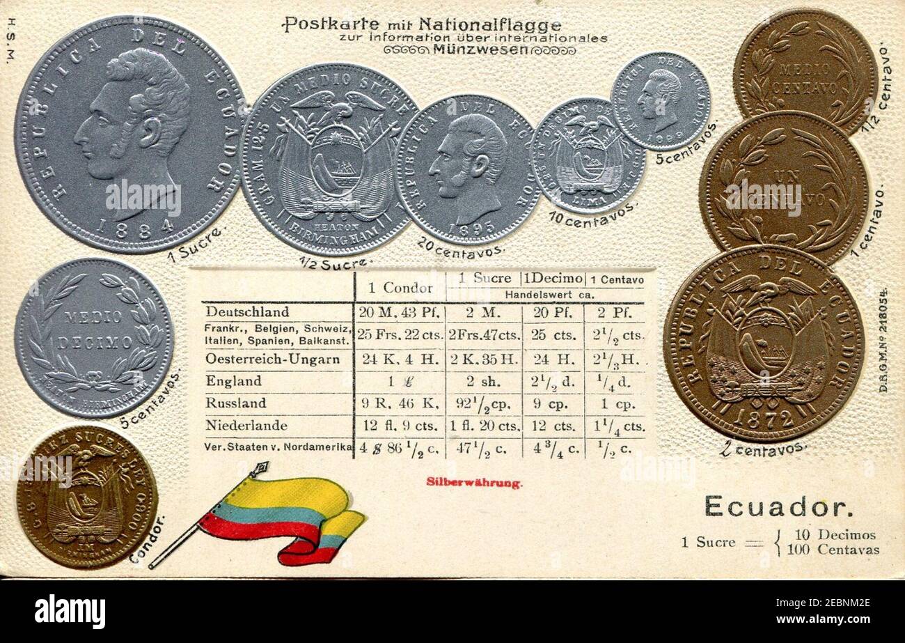 Numismatic postcard from the early 1900's - Ecuador Stock Photo - Alamy