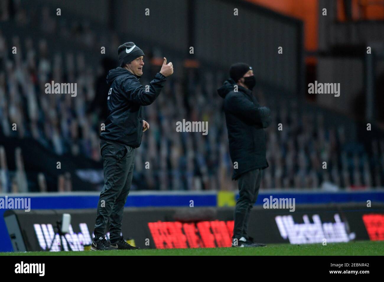 Blackburn, UK. 12th Feb, 2021. Alex Neil manager of Preston North End ...