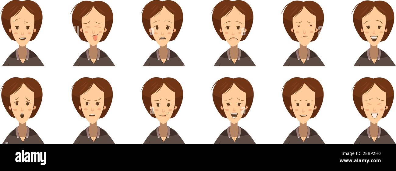 Set of avatars with female emotions including fun uncertainty gloom ...