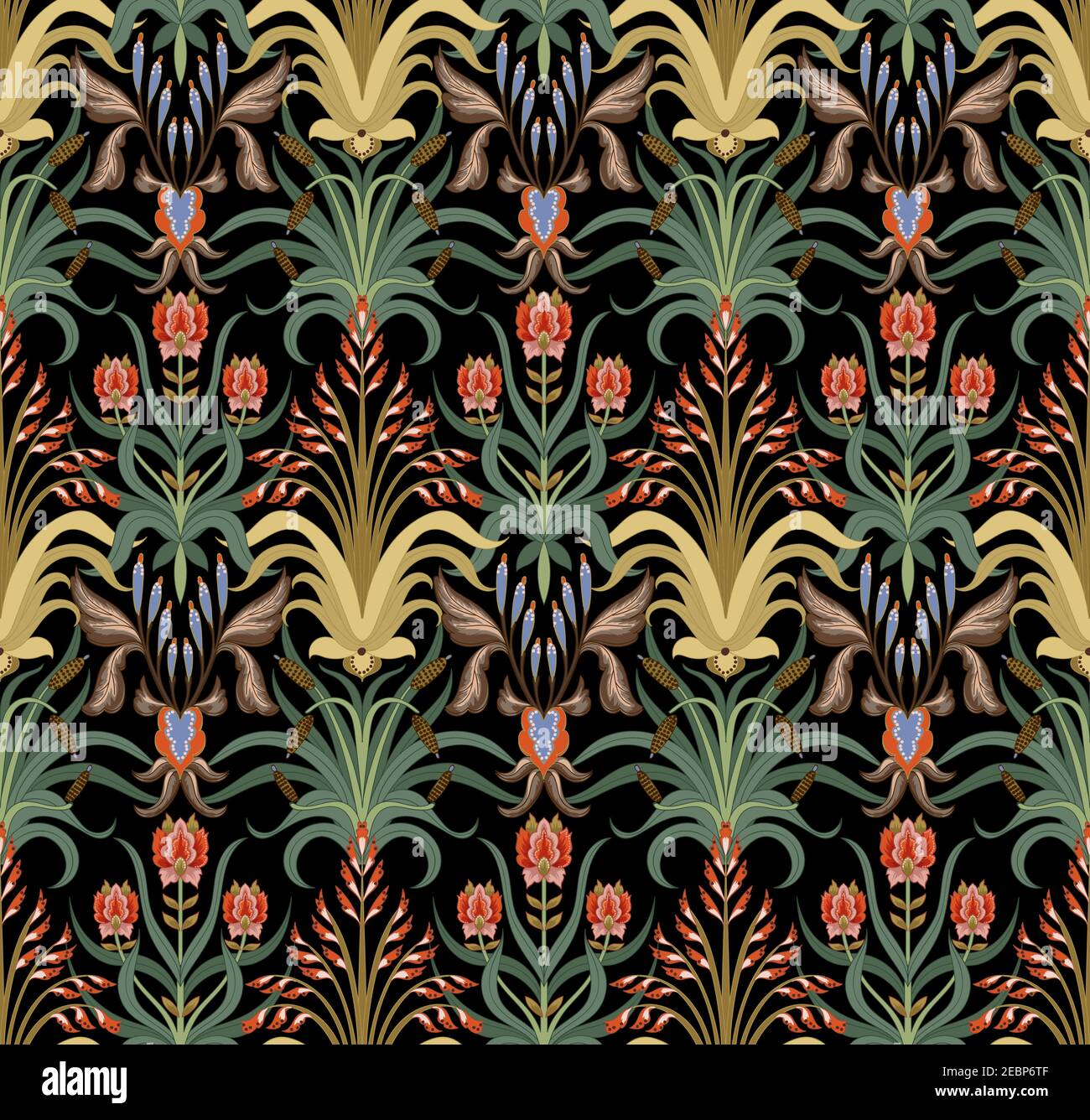 Modern seamless pattern with floral art deco elements. Vector Stock ...