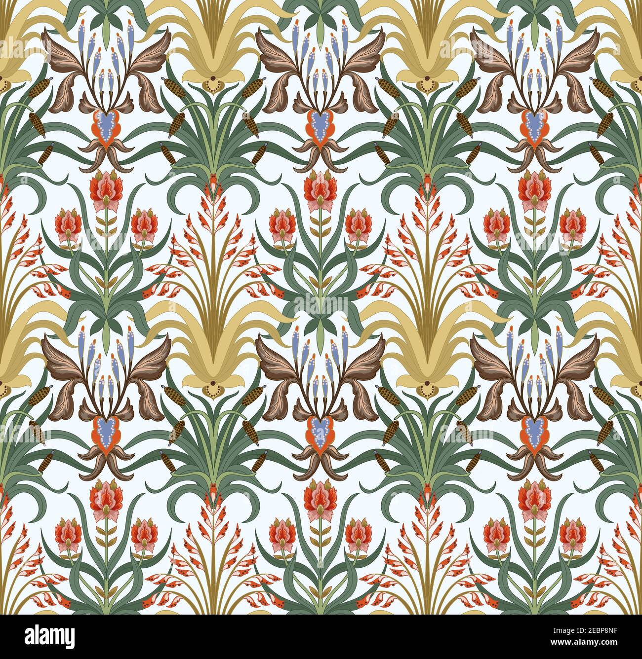 Modern seamless pattern with floral art deco elements. Vector Stock ...