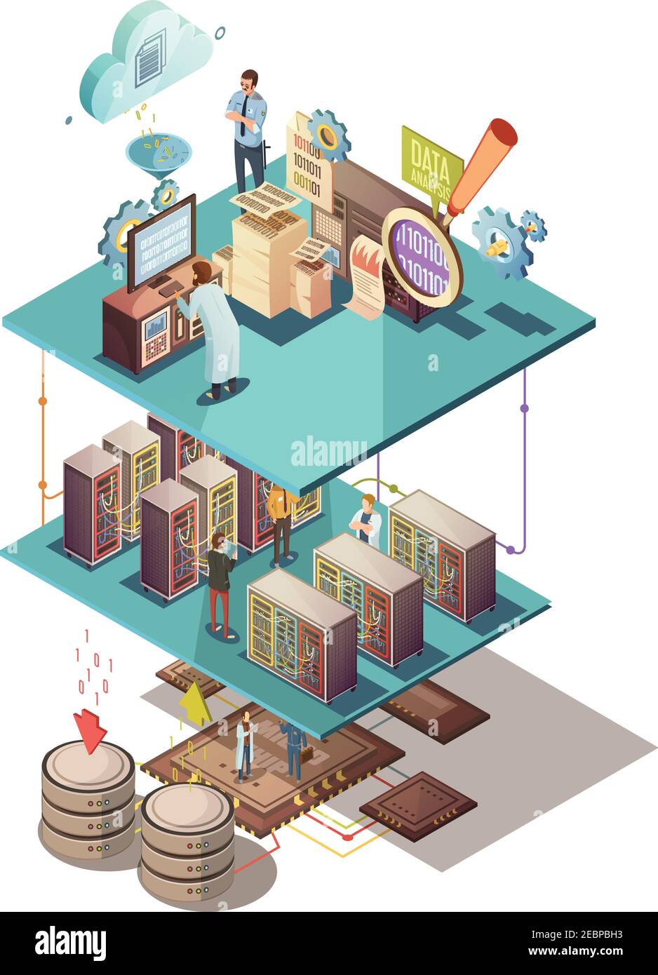 Data analysis isometric concept with electronic equipment information ...
