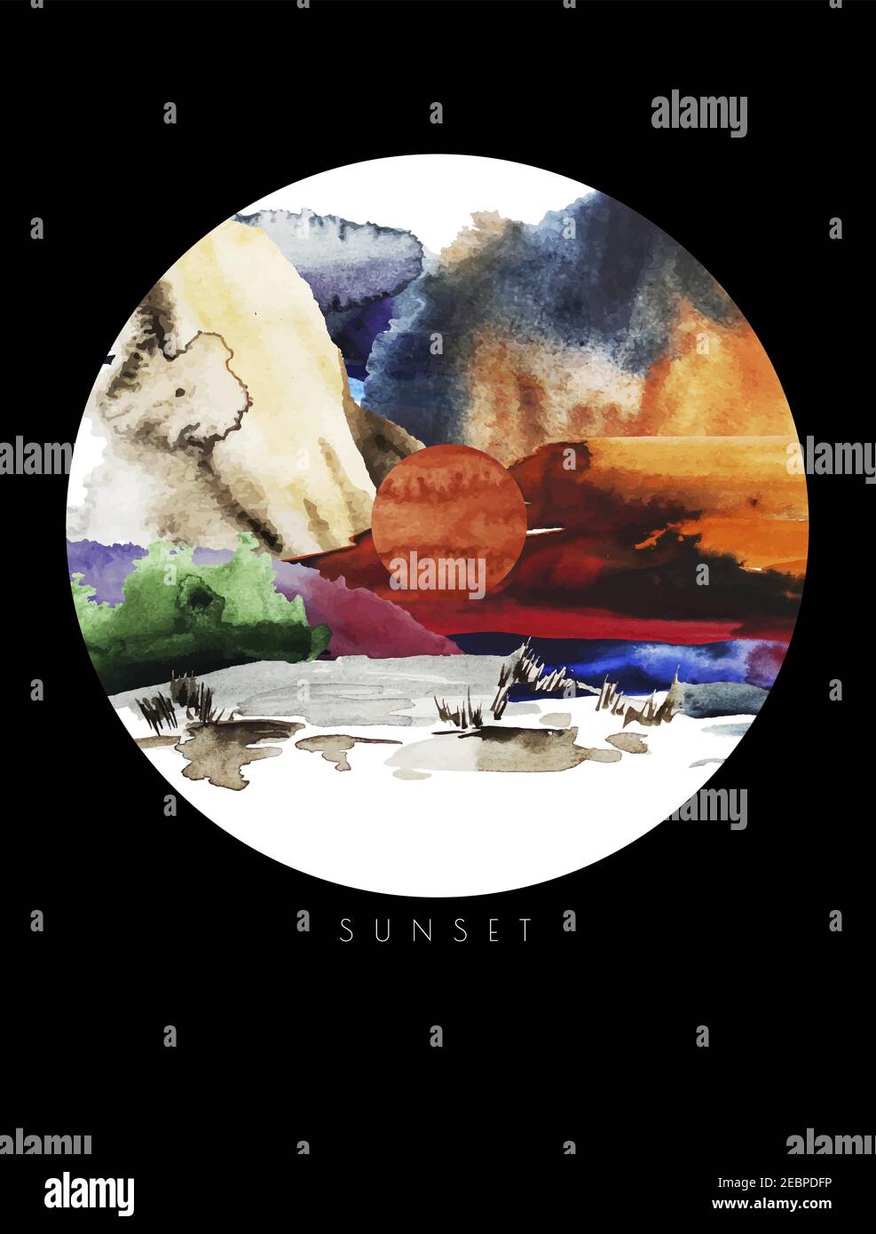 Abstract watercolor sunset. Vector Stock Vector Image & Art - Alamy