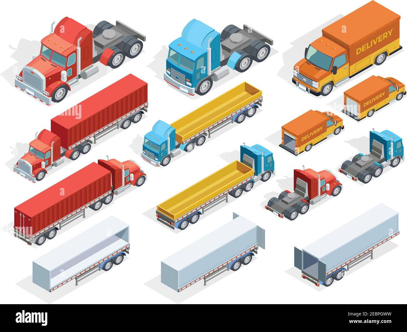 Vehicle isometric collection of colorful trucks with and without ...