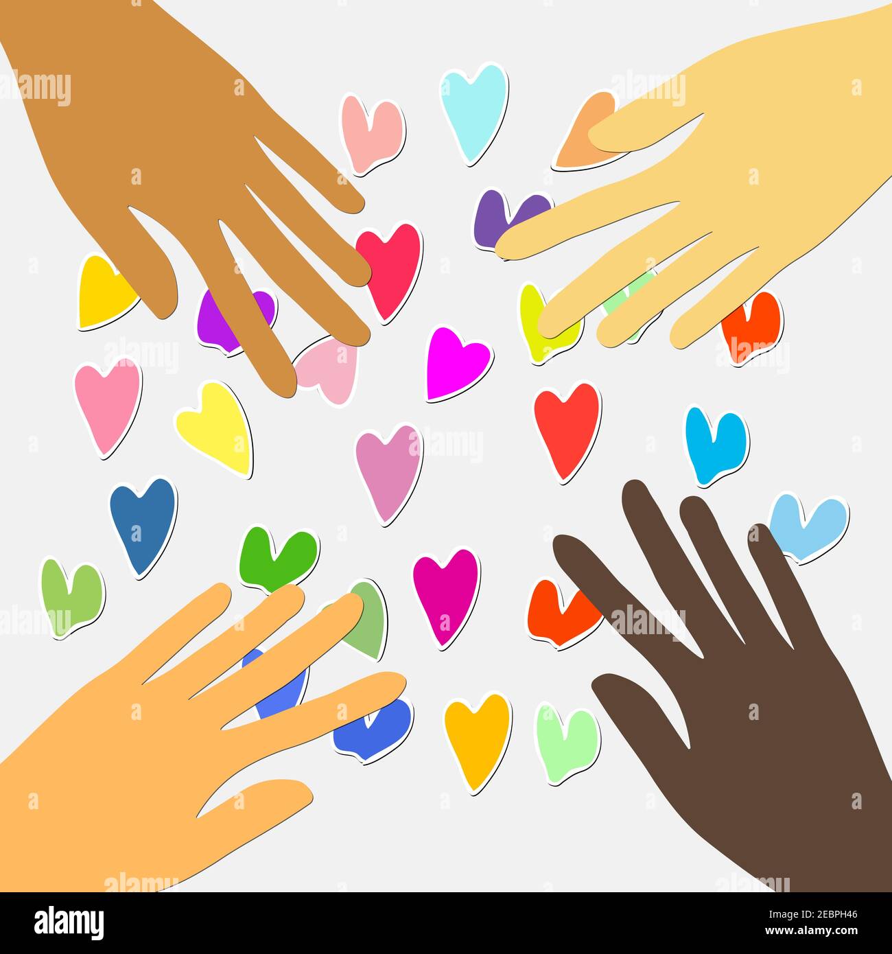 Hands and hearts. Template holiday pattern, vector illustration. People ...