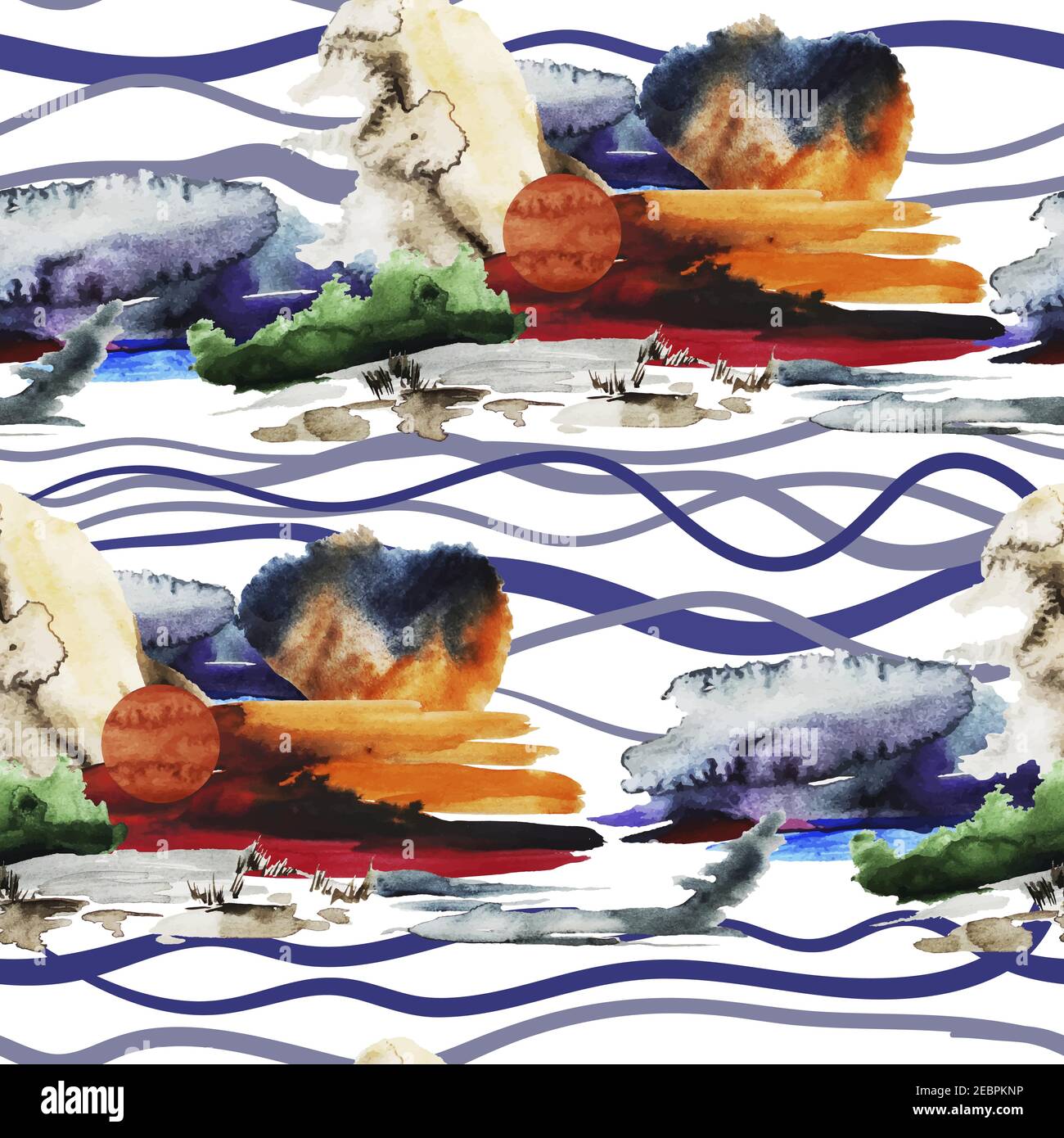 Seamless pattern with abstract watercolor sunset. Vector Stock Vector ...