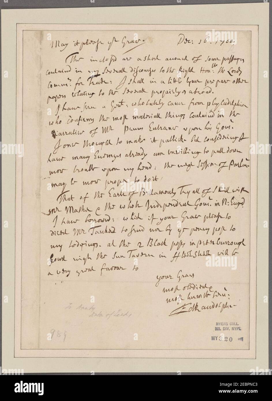 Randolph, Edward. To Thomas Osborne, Duke of Leeds Stock Photo - Alamy