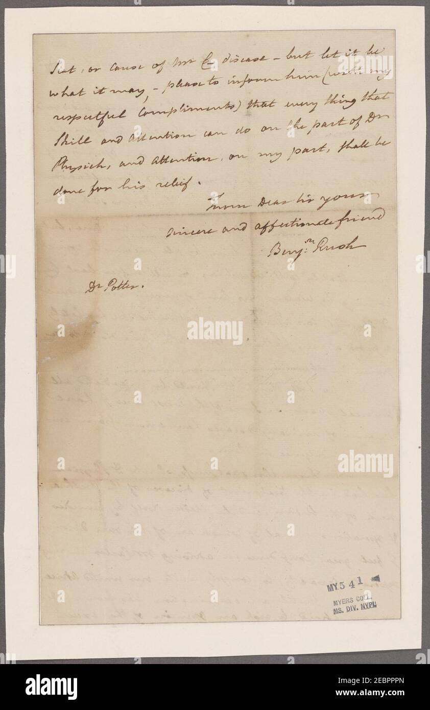 Rush, Benjamin. Philadelphia. To Nathaniel Potter Stock Photo - Alamy