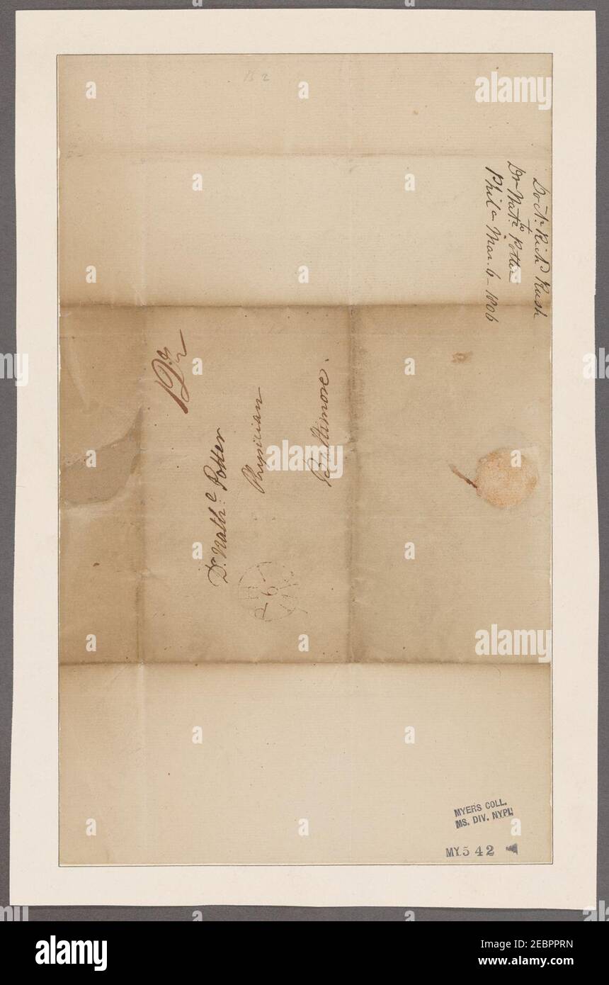Rush, Benjamin. Envelope addressed to Dr. Nathaniel Potter Stock Photo ...