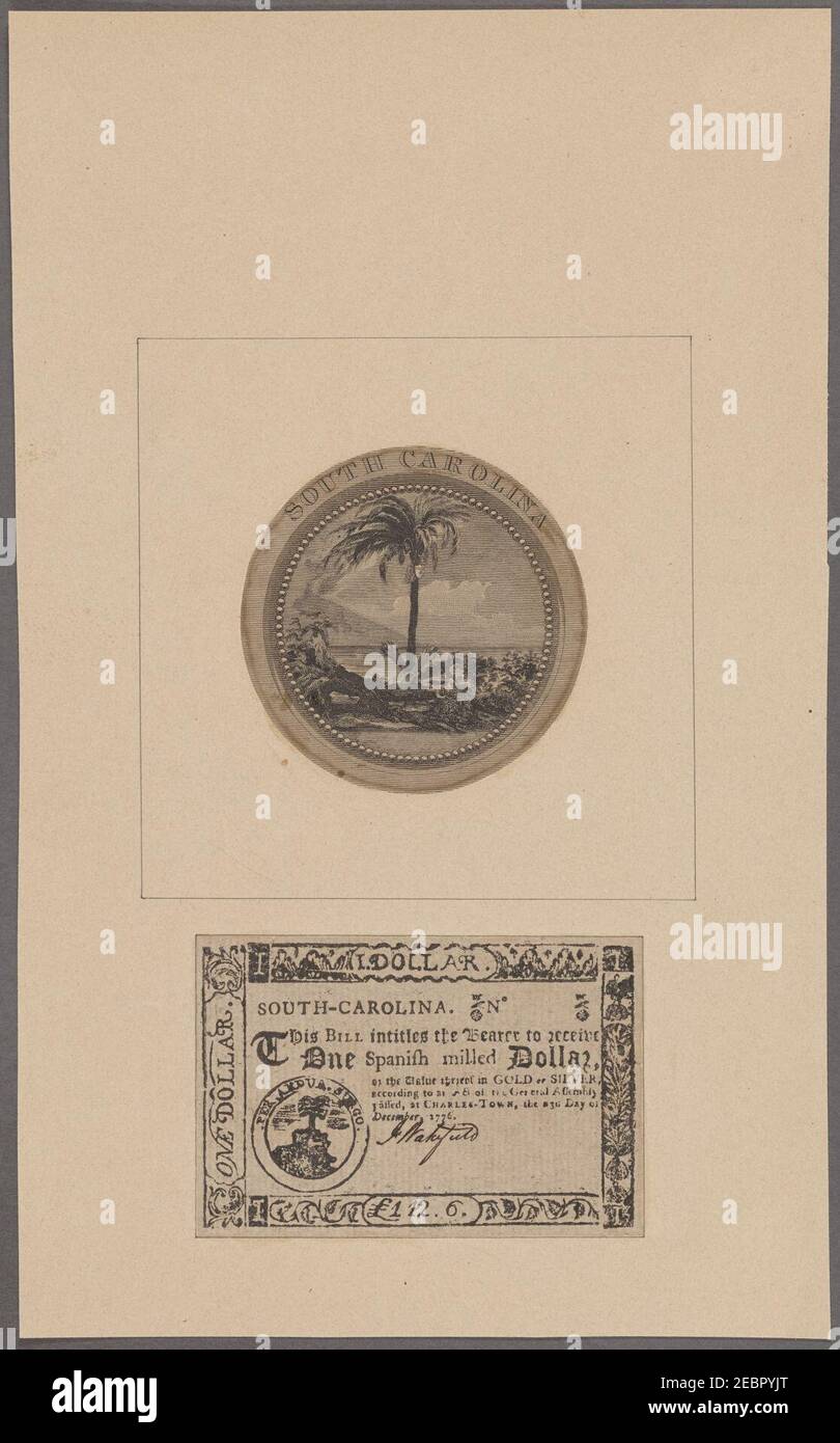 South Carolina paper money. One Spanish milled dollar Stock Photo - Alamy