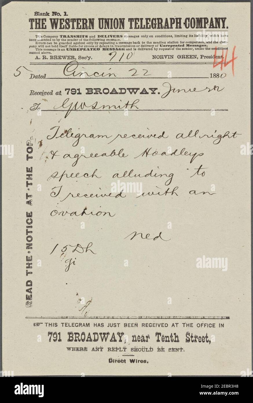 Telegrams relating to 1880 Democratic National Convention Stock Photo ...