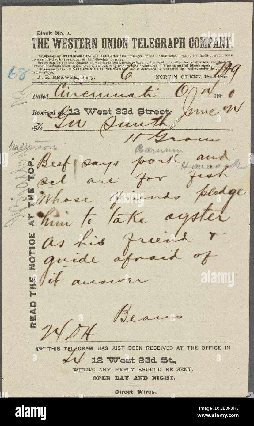 Telegrams relating to 1880 Democratic National Convention Stock Photo ...