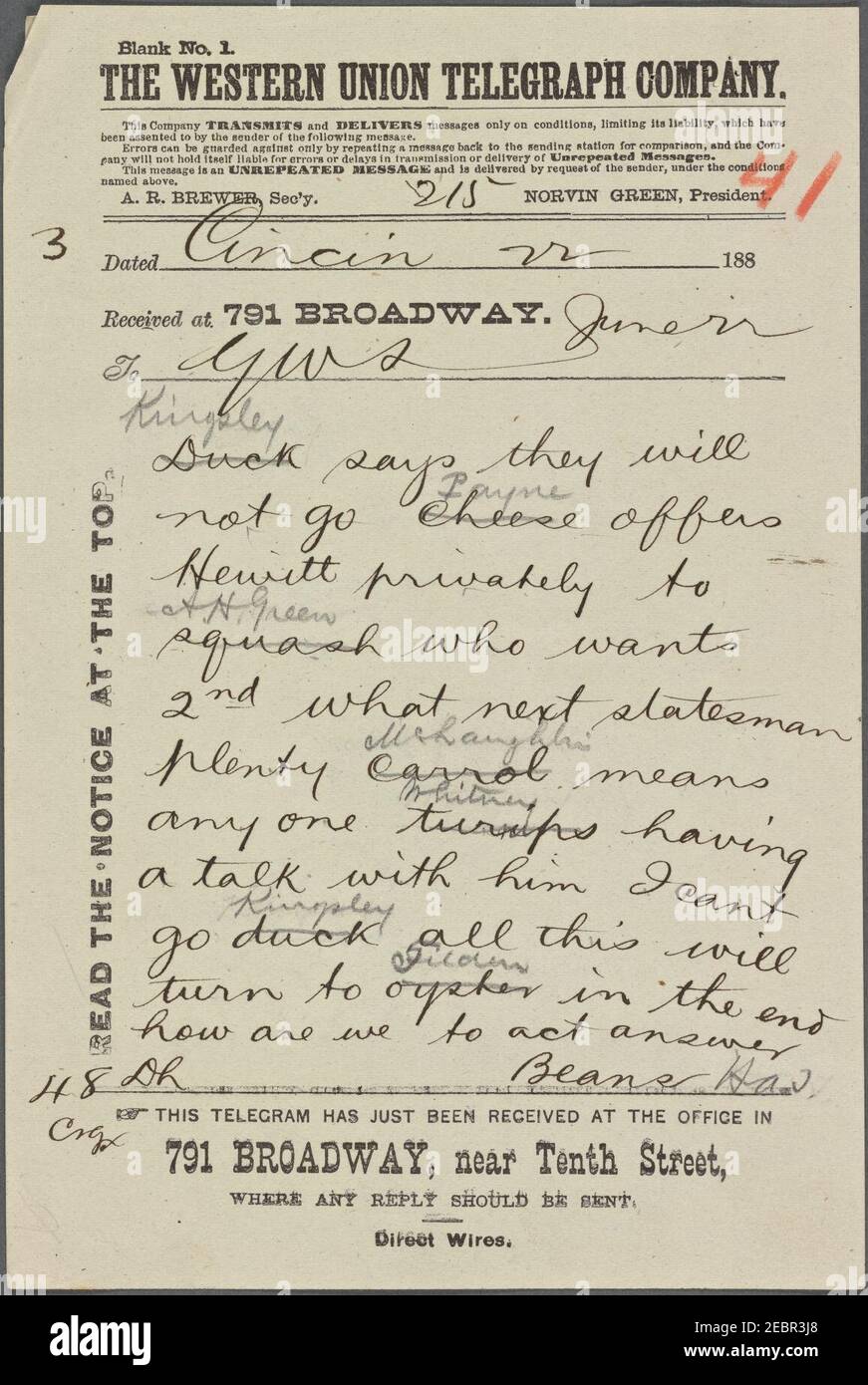 Telegrams relating to 1880 Democratic National Convention Stock Photo ...