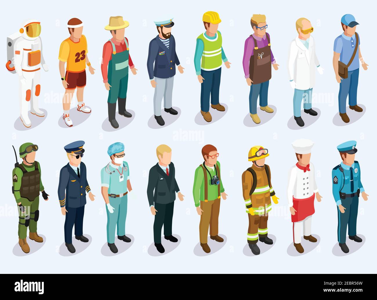 Person isometric collection with man of different professions and jobs ...