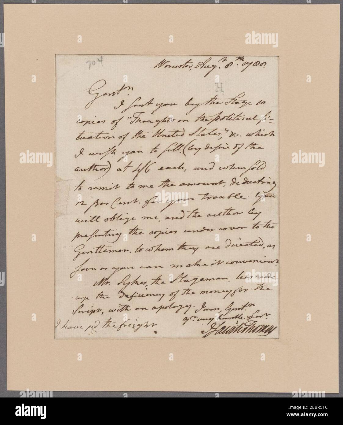 Thomas, Isaiah. Worcester. To Mssrs. Hudson and Goodwin Stock Photo - Alamy