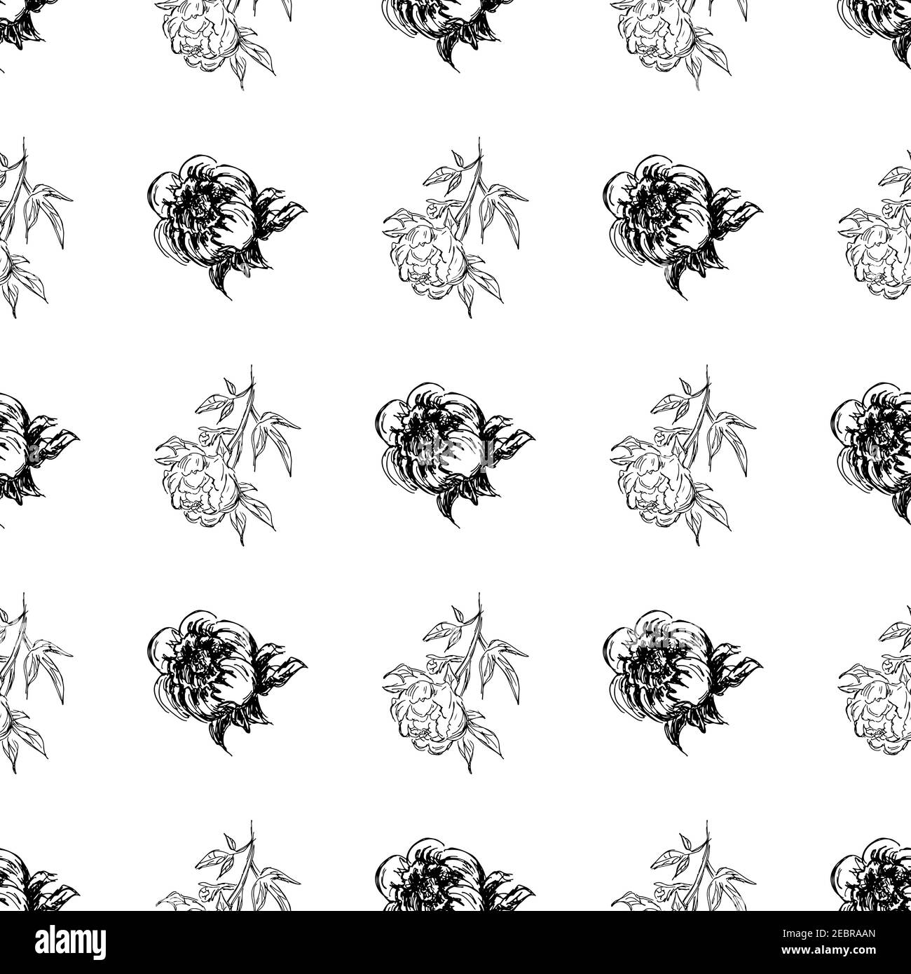 Doodle simple vector seamless pattern of hand-drawn peonies. Seamless ...
