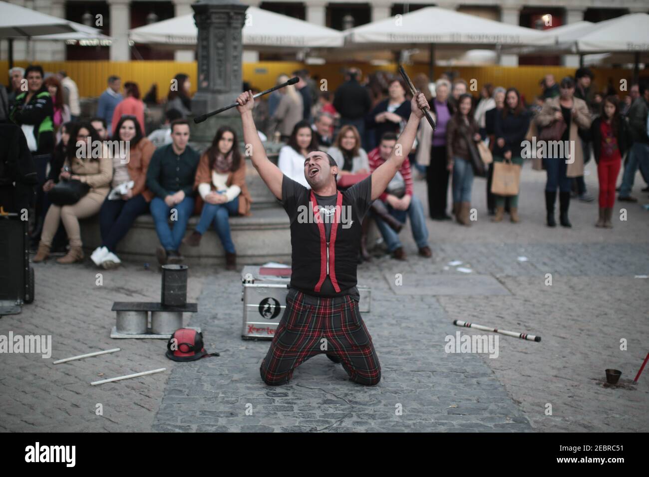 A street performer in the Plaza Mayor in Madrid. From a set of general ...