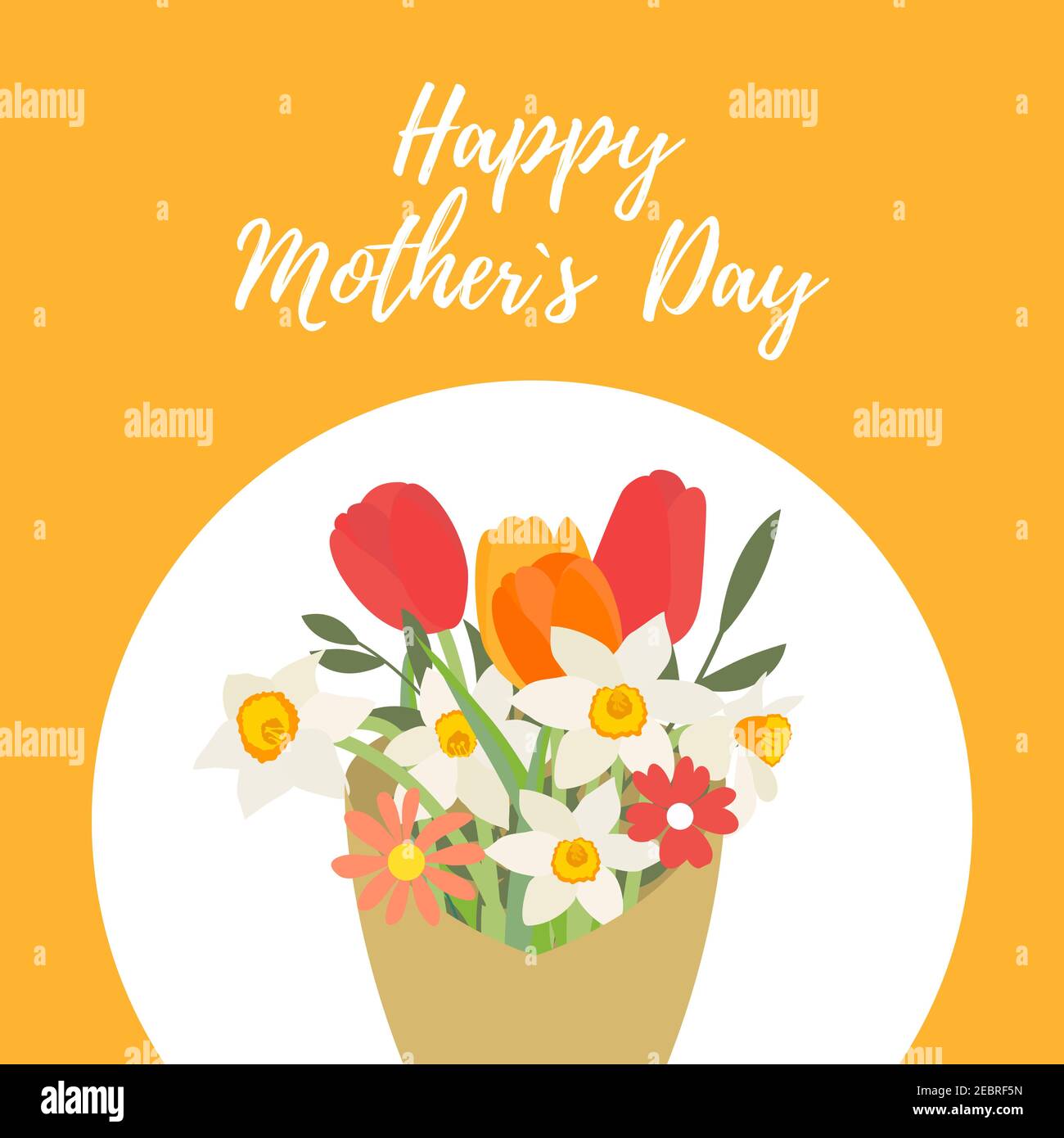 Bouquet of spring flowers tulips and daffodils. Happy Mother`s Day ...