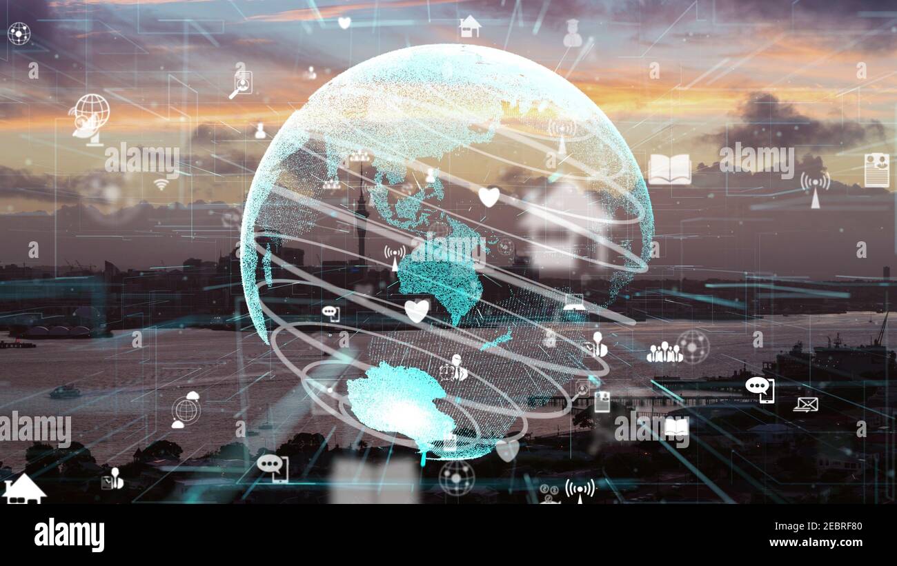 Global connection and the internet network modernization in smart city . Concept of future 5G ...