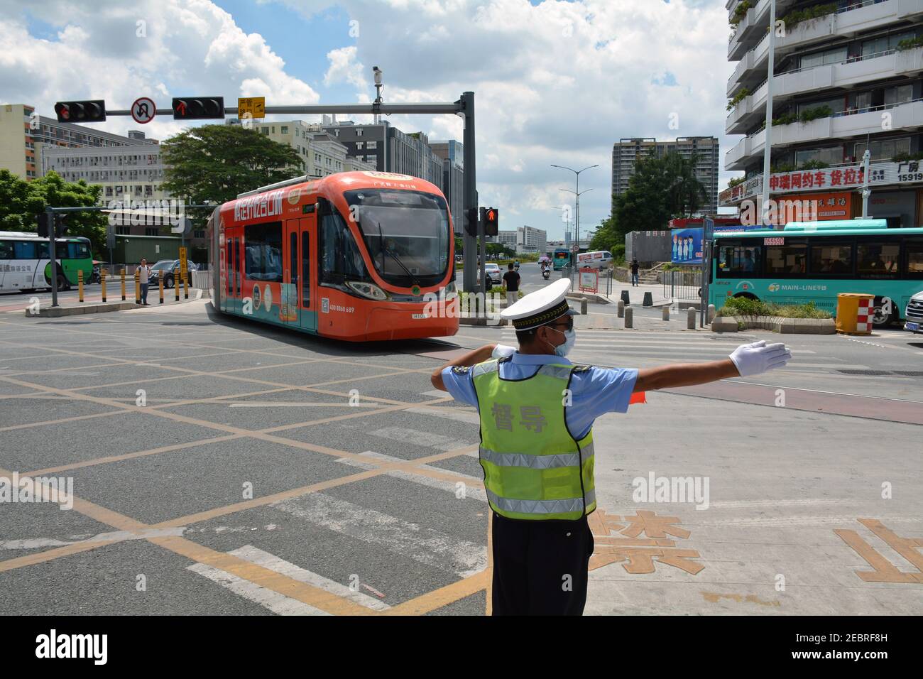 Tram at Qinghu Shenzhen, runs from the metro station at the end of line ...