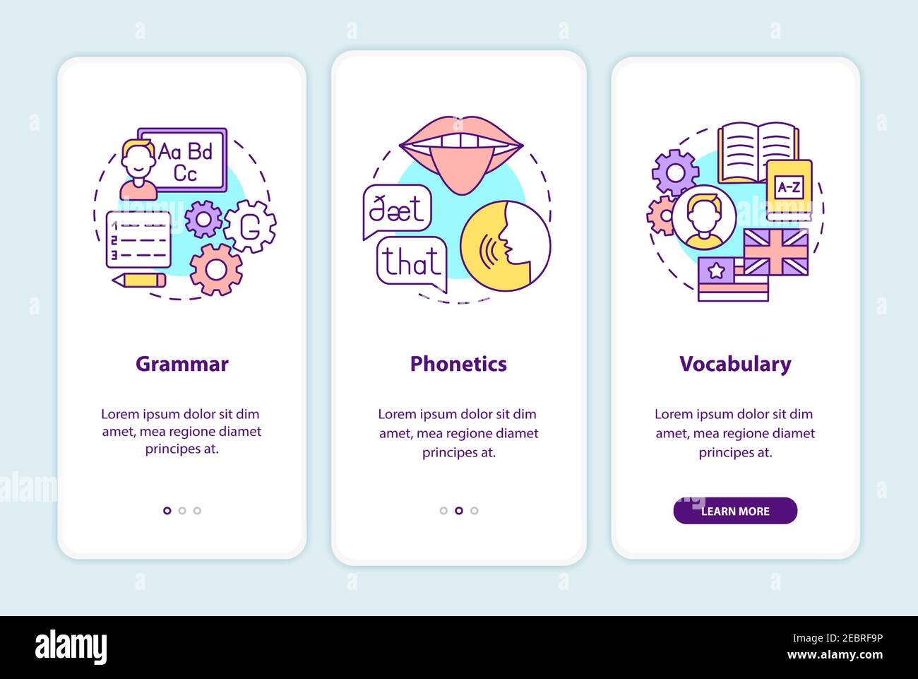 Language Learning Categories Onboarding Mobile App Page Screen With Concepts Stock Vector Image
