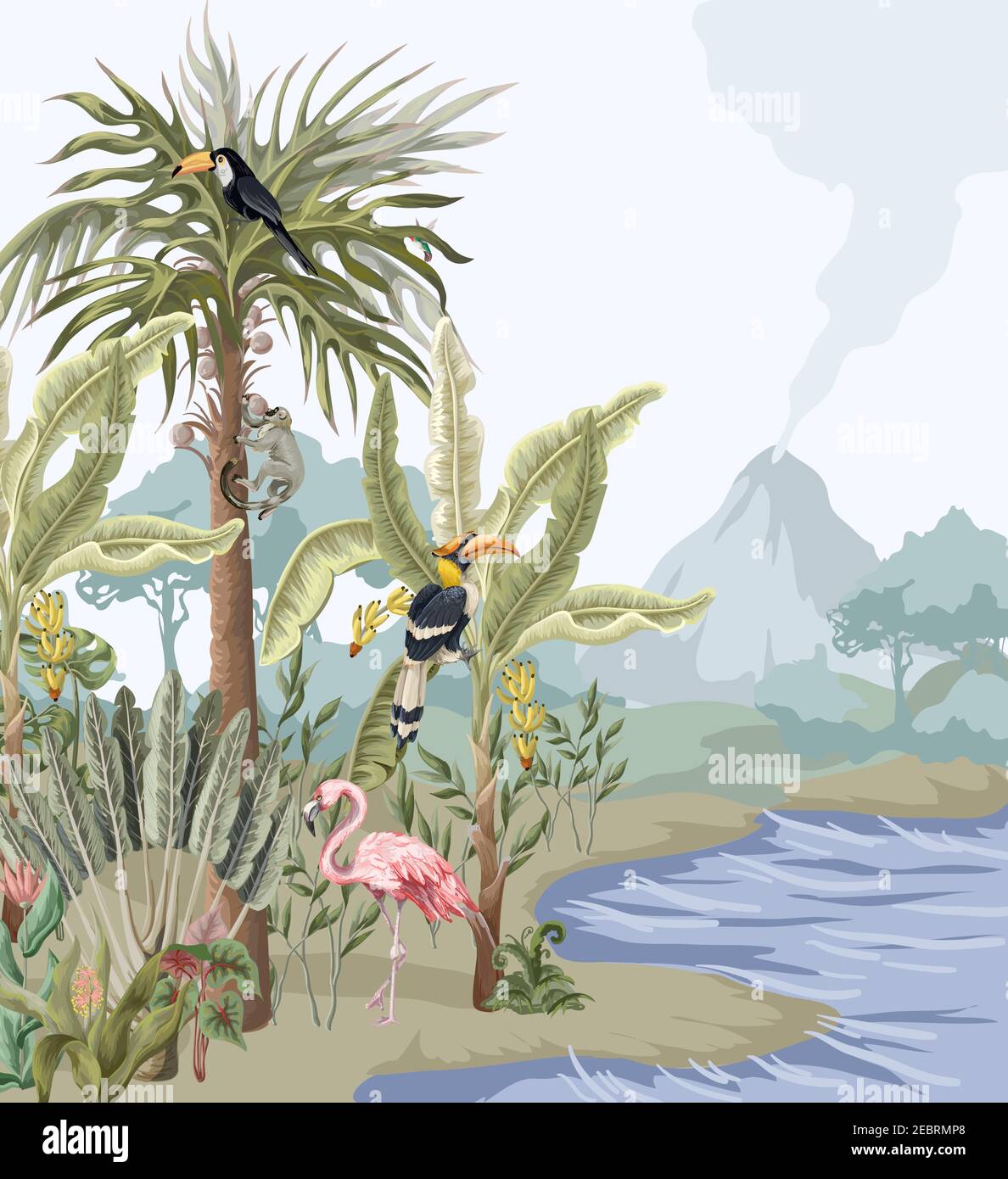 Jungle background illustration flowers hi-res stock photography and ...