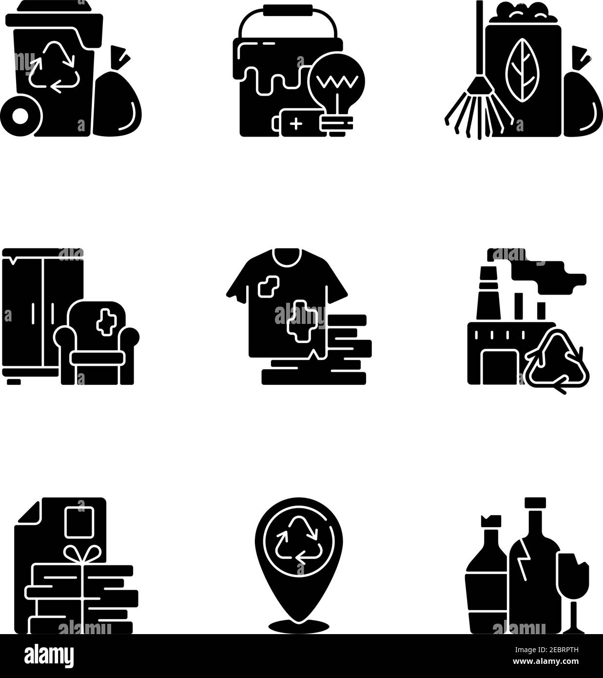 Waste disposal black glyph icons set on white space Stock Vector Image ...