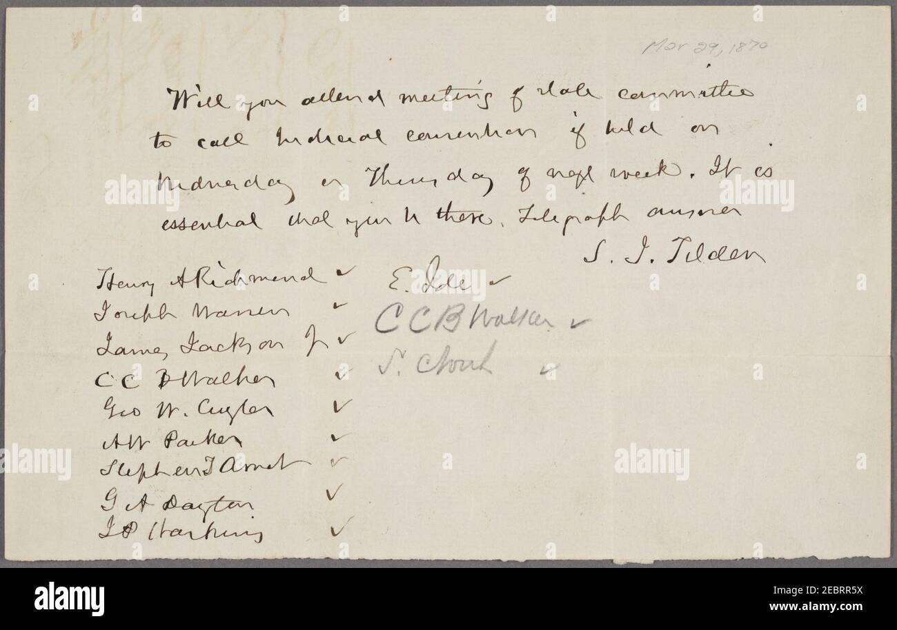 Tilden, Samuel J. - unidentified drafts, 1852-1883 Stock Photo - Alamy