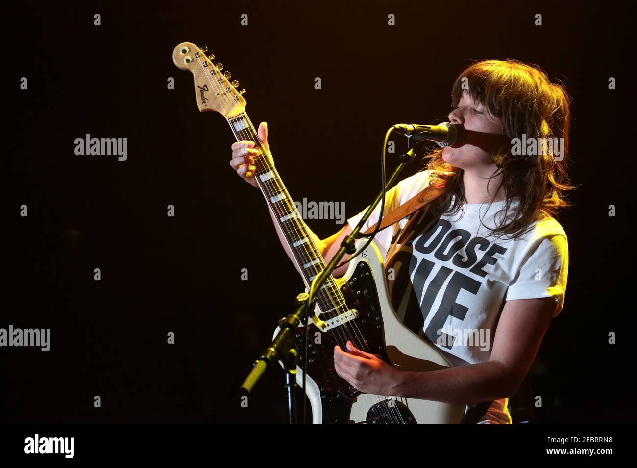 Courtney Barnett and her band performing live on stage at The O2 Forum ...